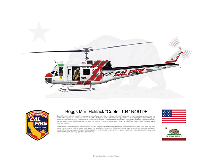 CAL FIRE Boggs Mountain Helitack Bell UH 1H Huey 'Copter 104' N481DF ...