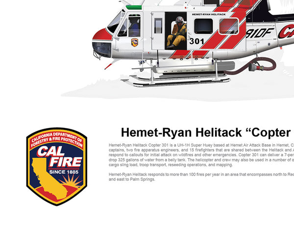 CAL FIRE Hemet-Ryan Helitack Bell UH-1H Huey 'Copter 301' N491DF FLYIN ...