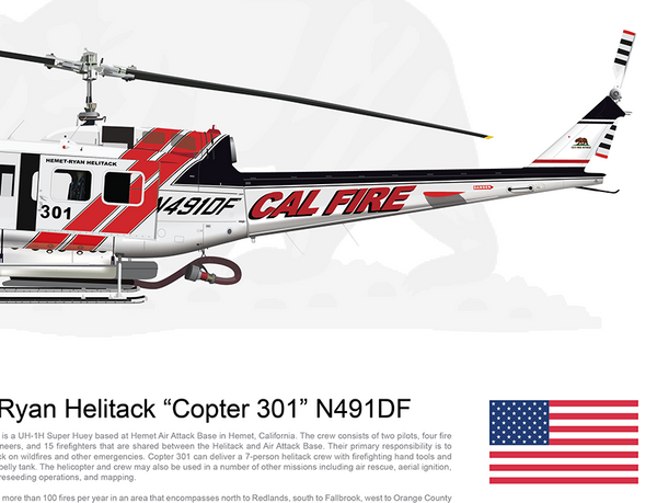 CAL FIRE Hemet-Ryan Helitack Bell UH-1H Huey 'Copter 301' N491DF STATI ...