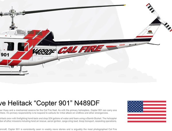 CAL FIRE Helitack Bell UH-1H Huey 'Copter 901' N489DF - Lian Media
